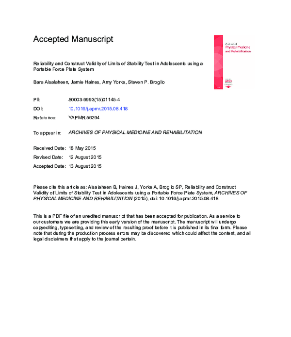 (PDF) Reliability and Construct Validity of Limits of Stability Test in ...
