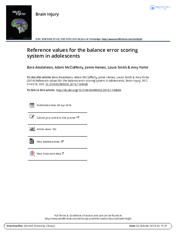 (PDF) Reference values for the balance error scoring system in ...
