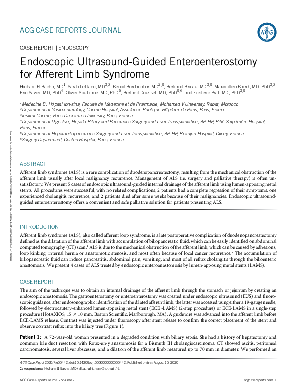 (PDF) Endoscopic Ultrasound-Guided Enteroenterostomy for Afferent Limb ...