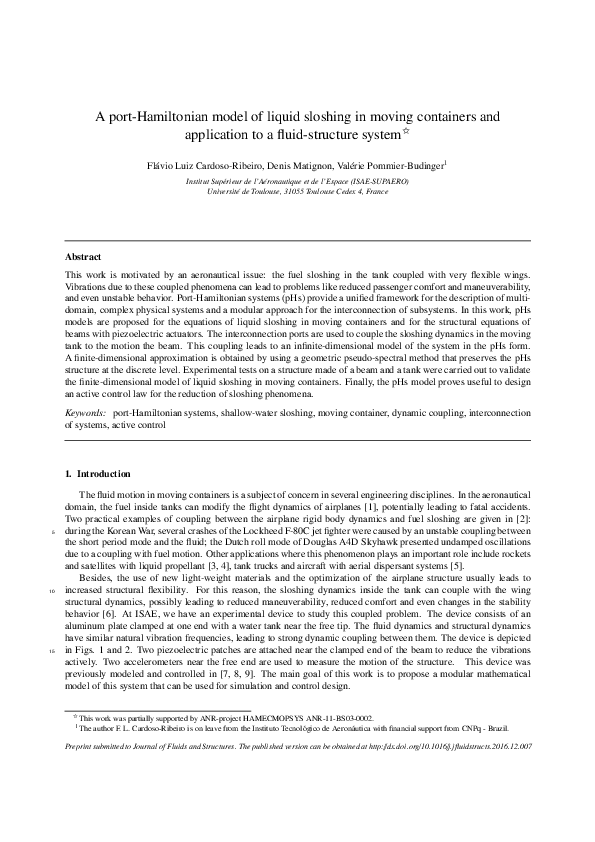 (PDF) A port-Hamiltonian model of liquid sloshing in moving containers ...