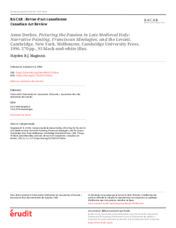 (PDF) Anne Derbes, Picturing the Passion in Late Medieval Italy ...