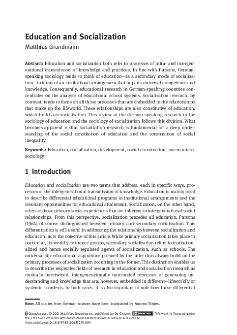 (PDF) Education and Socialization