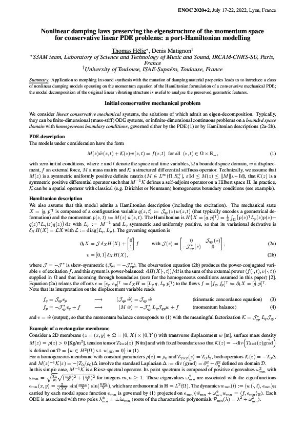 (PDF) Nonlinear damping laws preserving the eigenstructure of the momentum space for ...