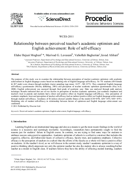 (PDF) Relationship between perceived teacher's academic optimism and ...