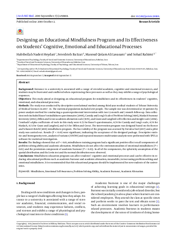 (PDF) Designing an Educational Mindfulness Program and Its ...