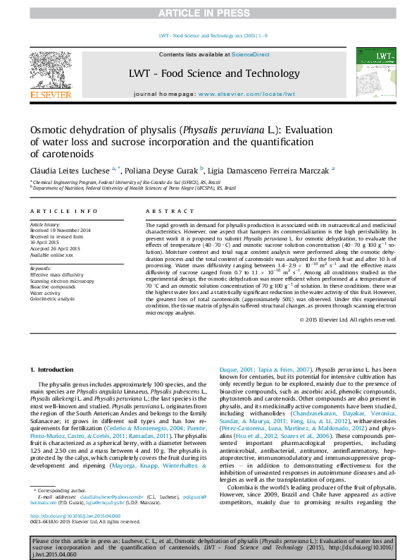 (PDF) Osmotic dehydration of physalis (Physalis peruviana L ...