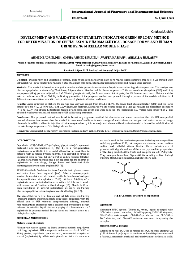 (PDF) Development and Validation of Stability Indicating Green HPLC-Uv Method for Determination ...