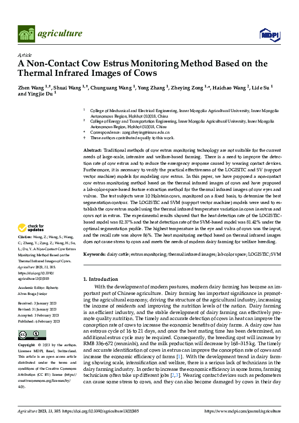 (PDF) A Non-Contact Cow Estrus Monitoring Method Based on the Thermal ...