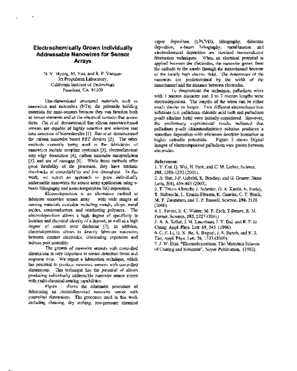 (PDF) Electrochemically grown individually addressable nanowires for sensor arrays