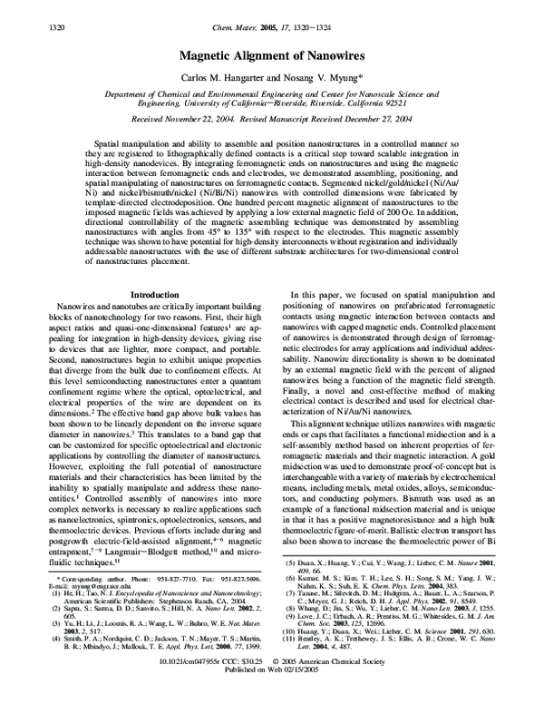 (PDF) Magnetic Alignment of Nanowires | Nosang Myung - Academia.edu