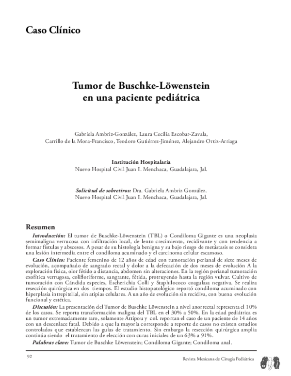 (PDF) Tumor de Buschke-Löwenstein en una paciente pediátrica