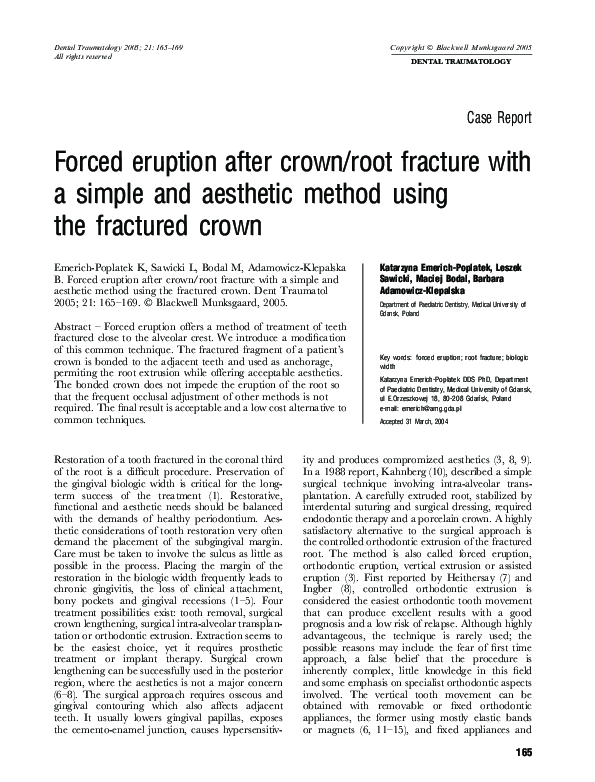 (PDF) Forced eruption after crown/root fracture with a simple and ...