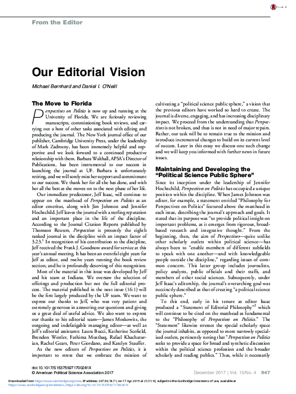 (PDF) Our Editorial Vision