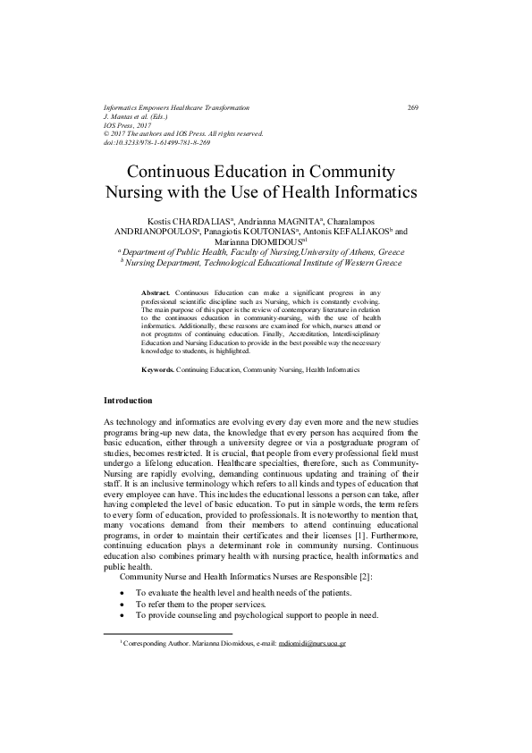 (PDF) Continuous Education in Community Nursing with the Use of Health ...