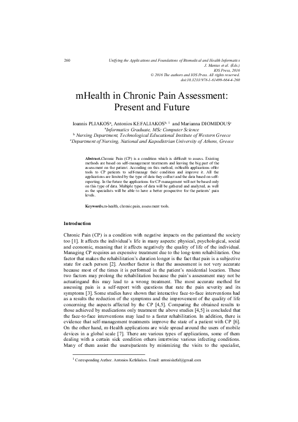 (PDF) mHealth in Chronic Pain Assessment: Present and Future
