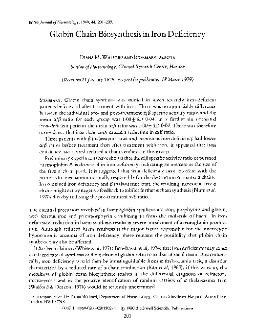(PDF) Globin Chain Biosynthesis in Iron Deficiency