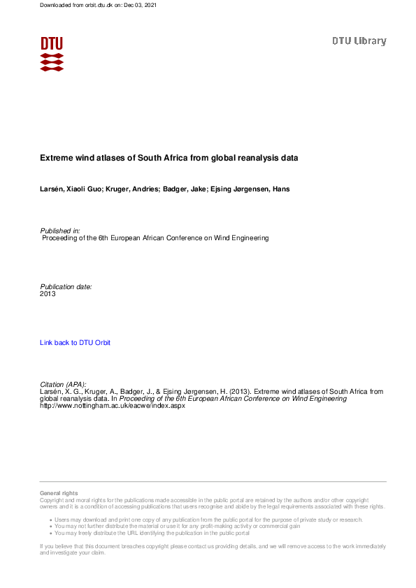 (PDF) Extreme wind atlases of South Africa from global reanalysis data