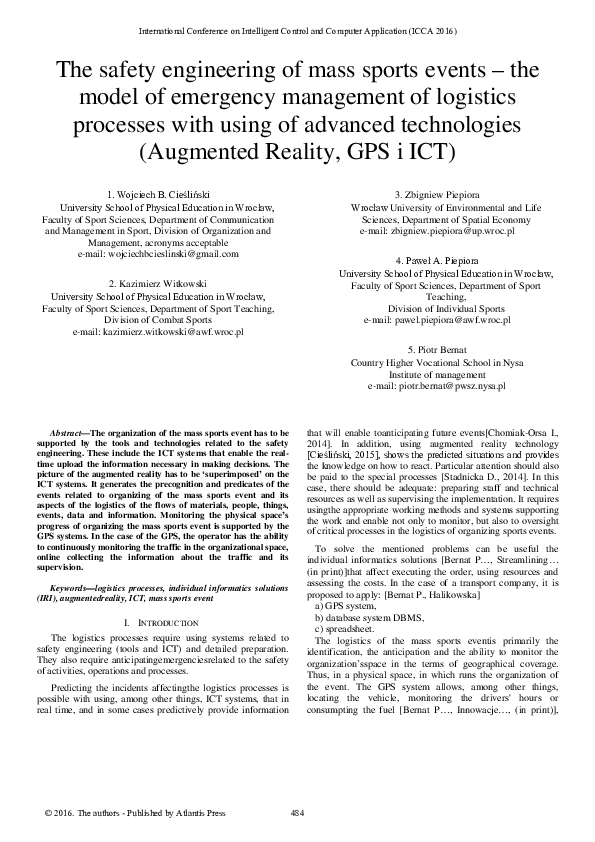 (PDF) The safety engineering of mass sports events - the model of ...