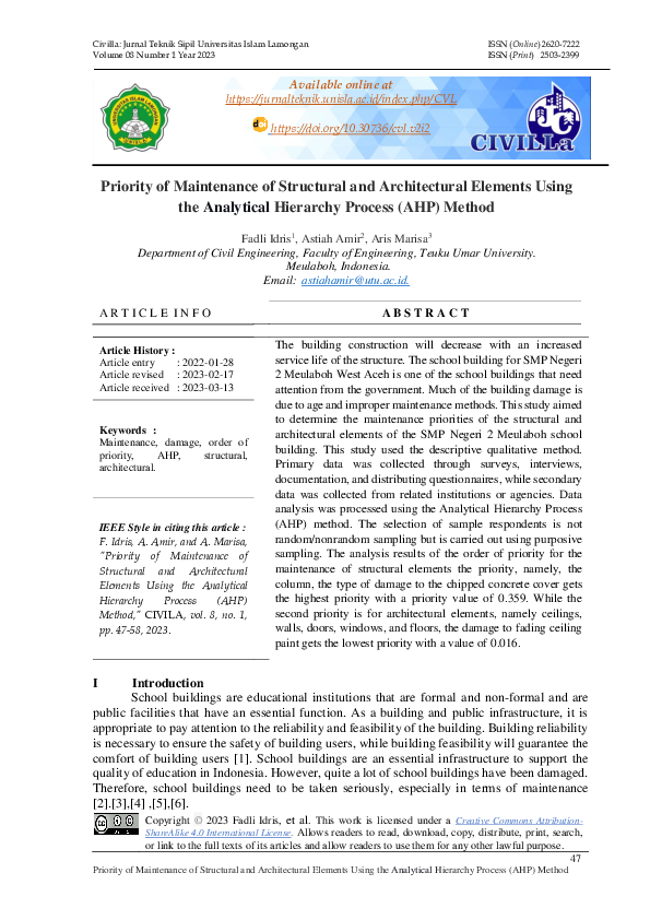 (PDF) Priority of Maintenance of Structural and Architectural Elements Using the Analytical ...