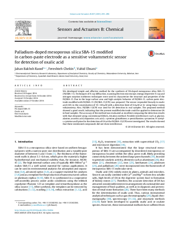 (PDF) Palladium-doped mesoporous silica SBA-15 modified in carbon-paste ...