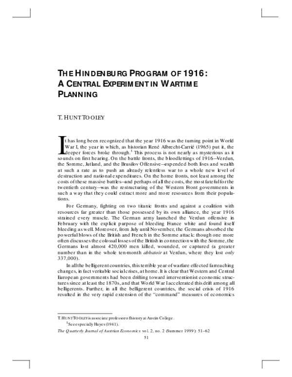 (PDF) The hindenburg program of 1916: A central experiment in wartime ...
