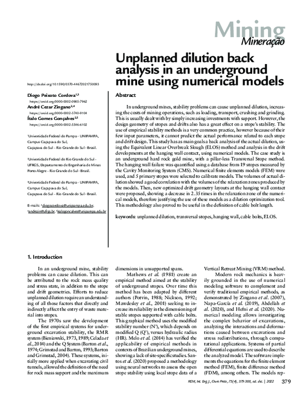 (PDF) Unplanned dilution back analysis in an underground mine using ...