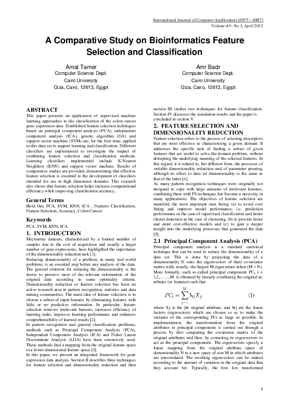 Pdf Feature Selection In Colon Cancer Classification