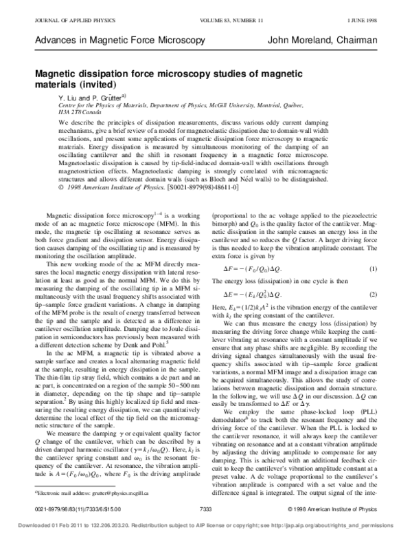 (PDF) Magnetic dissipation force microscopy studies of magnetic materials (invited)