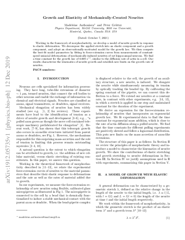(PDF) Growth and Elasticity of Mechanically-Created Neurites
