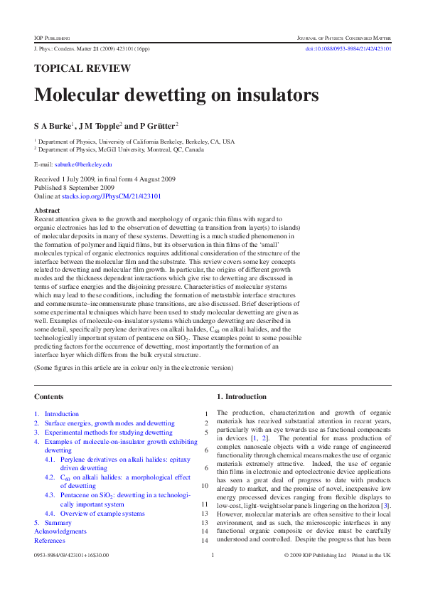 (PDF) Molecular dewetting on insulators