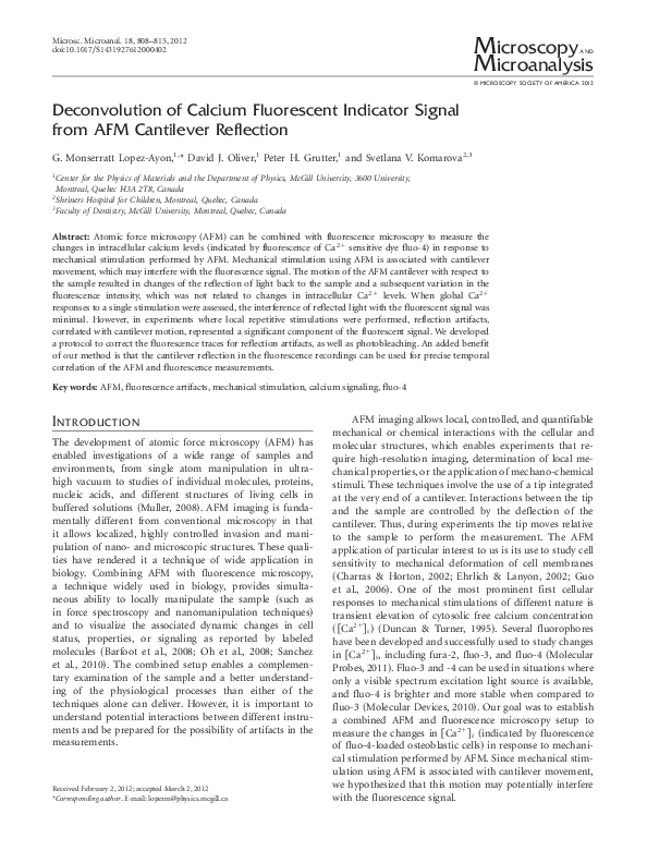 (PDF) Deconvolution of Calcium Fluorescent Indicator Signal from AFM ...