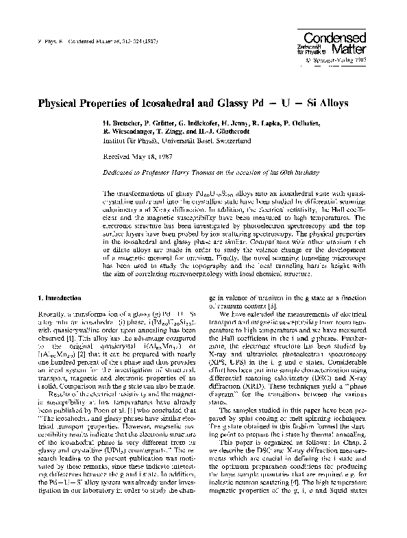 (PDF) Physical properties of icosahedral and glassy Pd?U?Si alloys ...