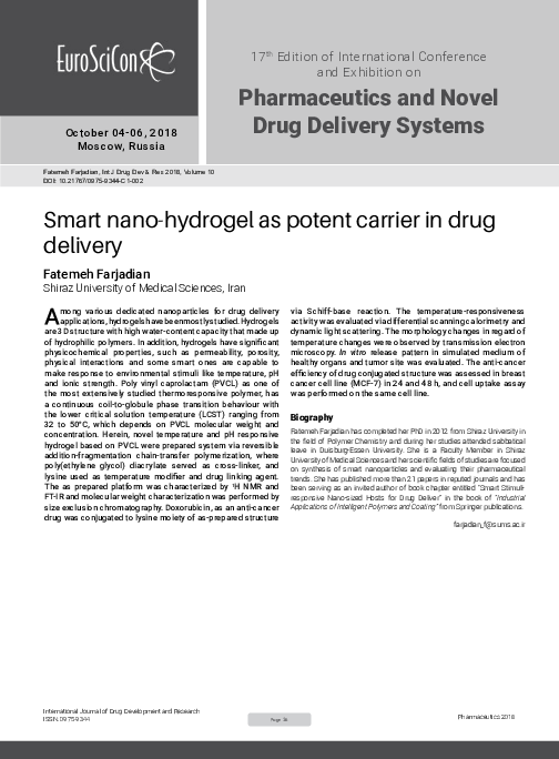 (PDF) Smart nano-hydrogel as potent carrier in drug delivery
