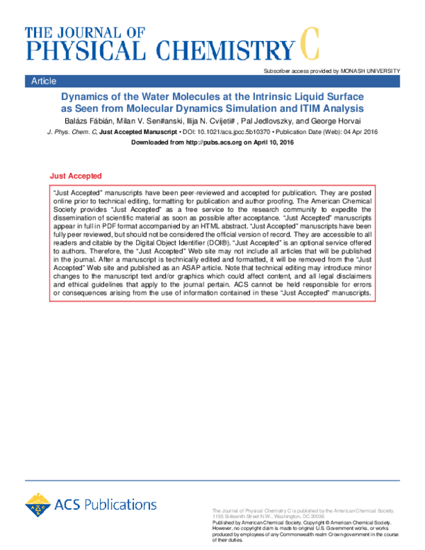 (PDF) Dynamics of the Water Molecules at the Intrinsic Liquid Surface ...