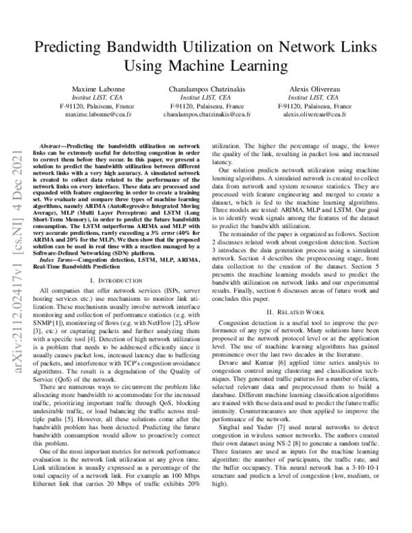 Pdf Predicting Bandwidth Utilization On Network Links Using Machine Learning
