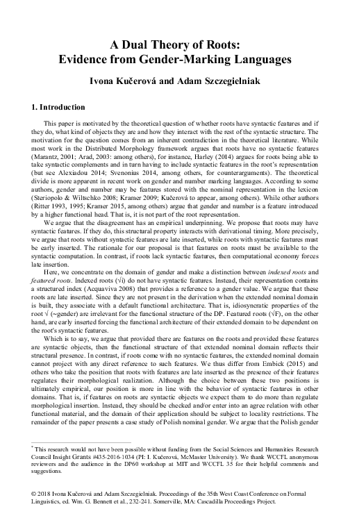 (PDF) A Dual Theory of Roots: Evidence from Gender-Marking Languages