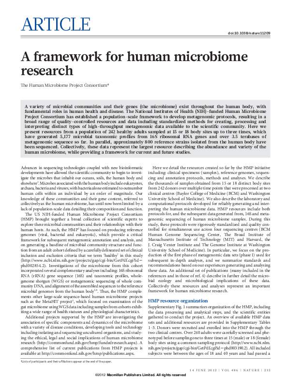 (PDF) A framework for human microbiome research | Rosamond Rhodes ...
