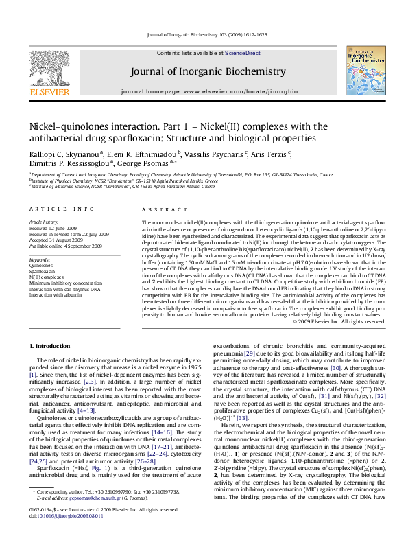 (PDF) Nickel–quinolones interaction. Part 1 – Nickel(II) complexes with ...