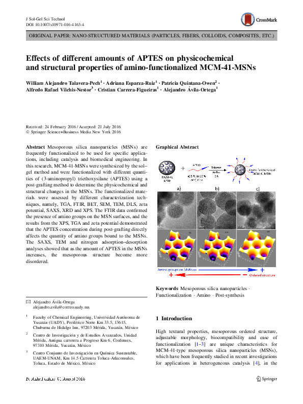 (PDF) Effects of different amounts of APTES on physicochemical and ...