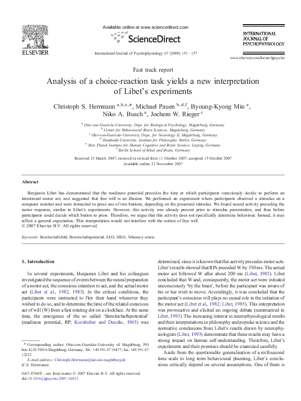 (PDF) Analysis of a choice-reaction task yields a new interpretation of ...