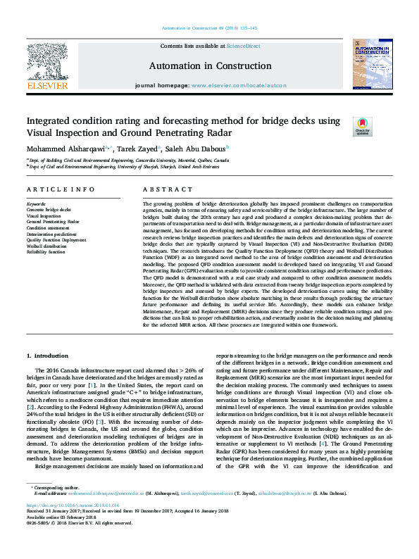 (PDF) Integrated condition rating and forecasting method for bridge decks using Visual ...