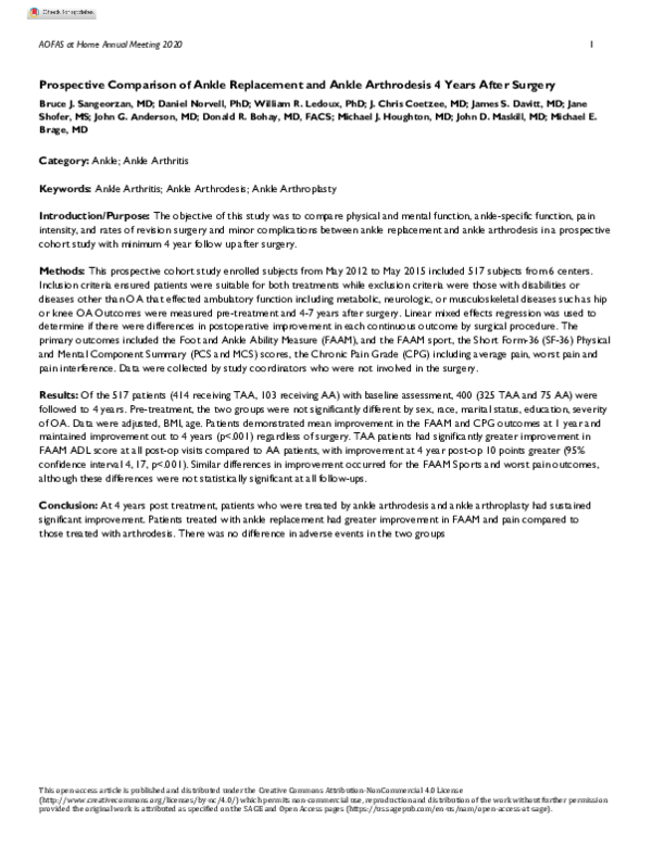 (PDF) Prospective Comparison of Ankle Replacement and Ankle Arthrodesis ...