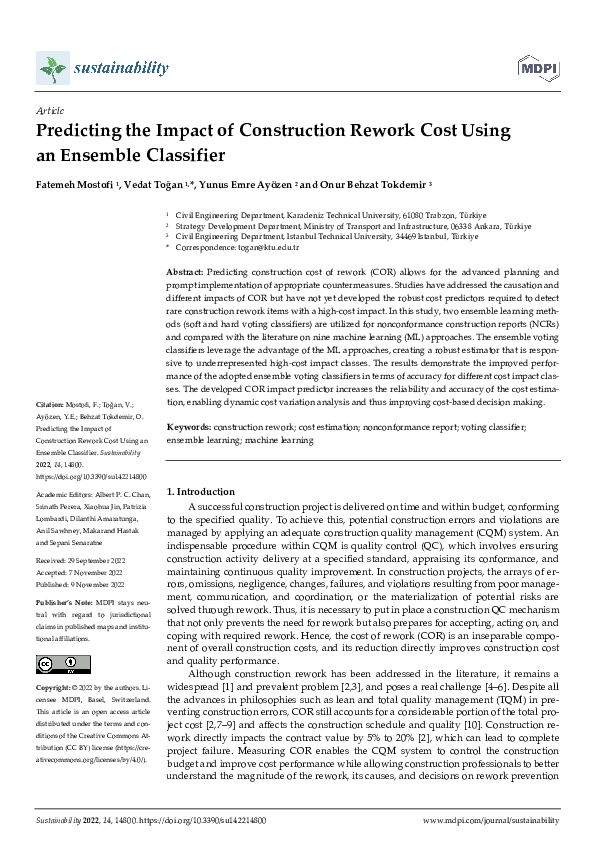 (PDF) Predicting the Impact of Construction Rework Cost Using an Ensemble Classifier