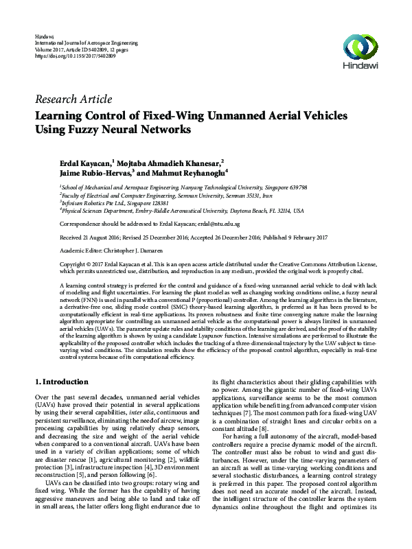 (PDF) Learning Control of Fixed-Wing Unmanned Aerial Vehicles Using ...