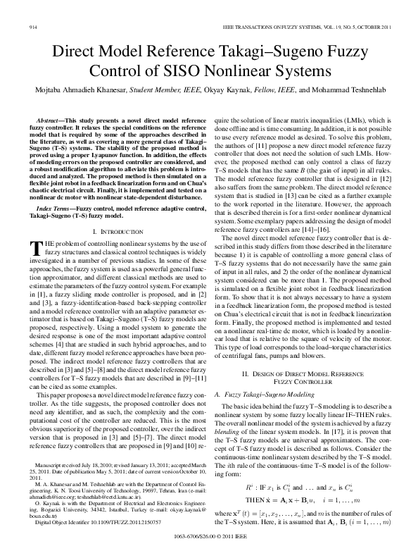 (PDF) Direct Model Reference Takagi–Sugeno Fuzzy Control of SISO ... (PDF) Direct Model Reference Takagi–Sugeno Fuzzy Control of SISO ...