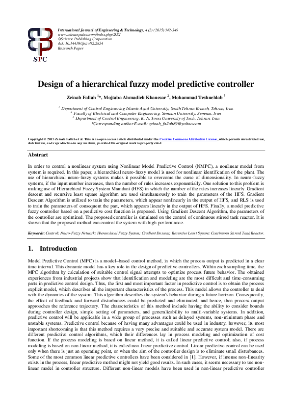 (PDF) Design of a hierarchical fuzzy model predictive controller