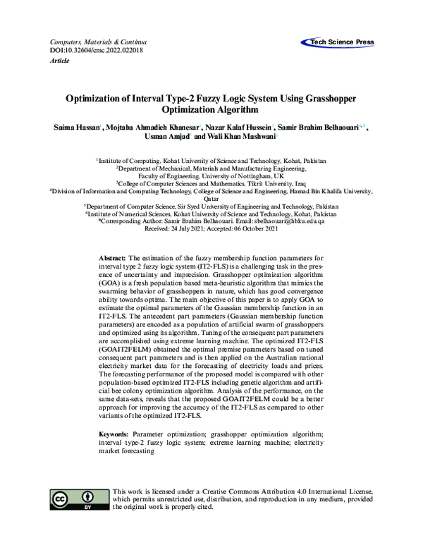(PDF) Optimization of Interval Type-2 Fuzzy Logic System Using Grasshopper Optimization Algorithm