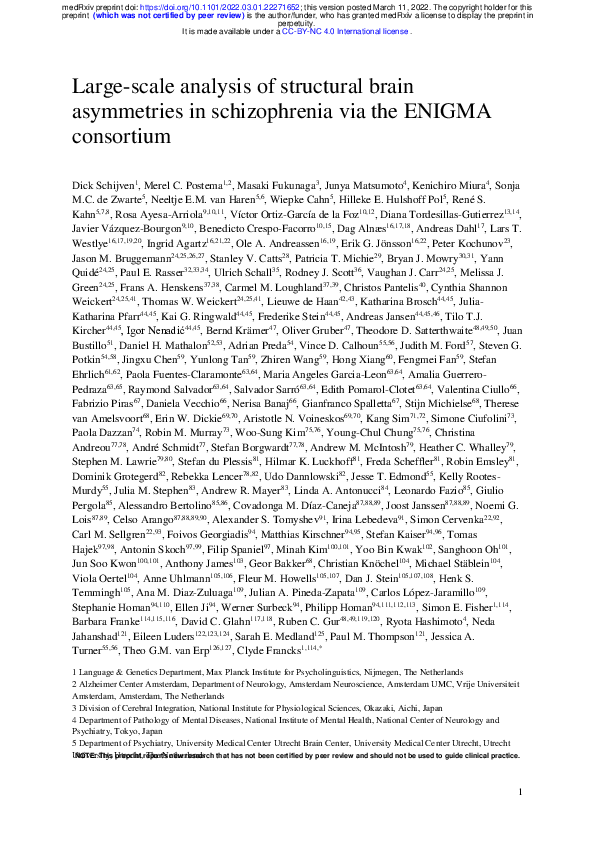 (PDF) Large-scale analysis of structural brain asymmetries in schizophrenia via the ENIGMA ...