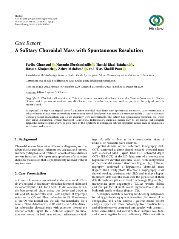 (PDF) A Solitary Choroidal Mass with Spontaneous Resolution