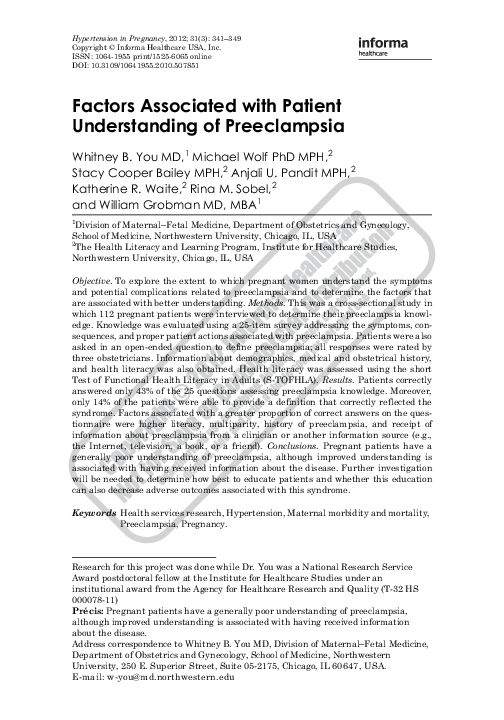 (PDF) Factors Associated with Patient Understanding of Preeclampsia